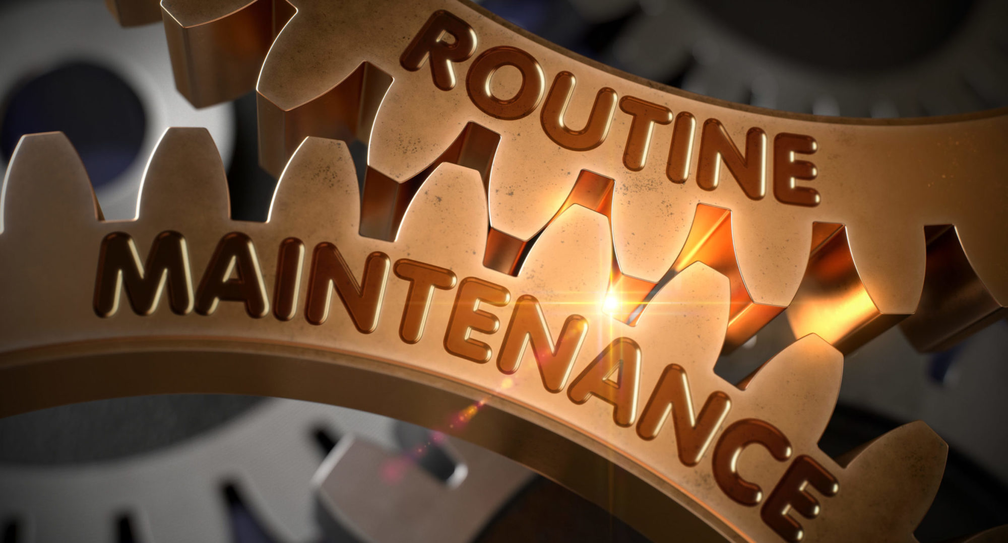 Routine Maintenance Concept Golden Gears 3D Illustration Part D 